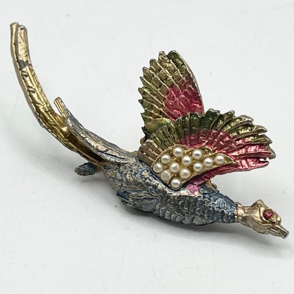 Vintage | Jewelry | Vintage Enamel Pearl Bird Brooch Pin | Poshmark